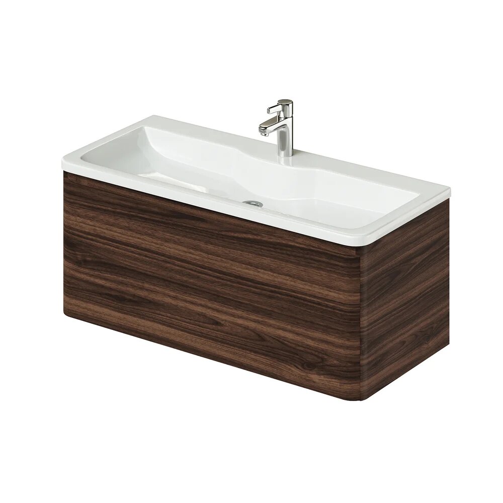 Тумба с раковиной Itana Roberto 100 подвесная, 100, 2 см, коричневая, из МДФ, с ящиками, раковина для ванной из камня, прямоугольная