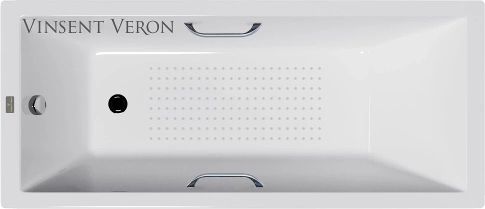 Ванна чугунная Vinsent Veron Square VSQ1707545H/VH0012CH-AS 170x75 см, с ручками, антискользящим покрытием, белый