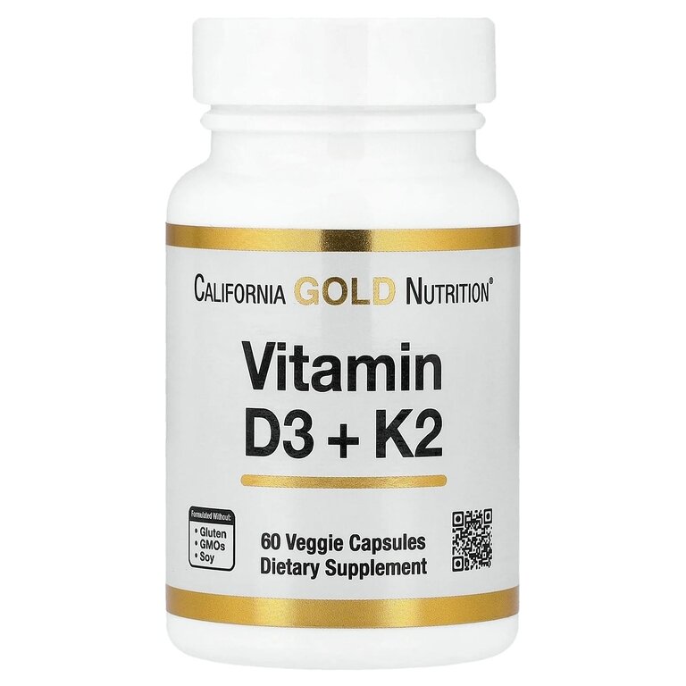 California Gold, Vitamin D3 + K2, Витамины D3 и К2, 60 растительных капсул
