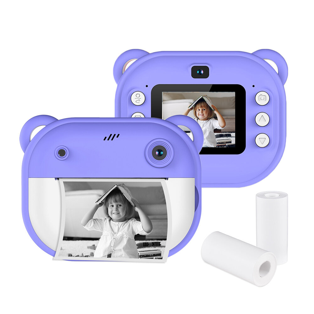 Детская камера с мгновенной печатью Kids Camera 1080P цифровая камера с двойной линзой 2-дюймовым экраном встроенной батареей рамками для фотографий термопленкой подарок на день рождения праздник для детей 3+ лет мальчики девочки Розовый Синий Зеленый