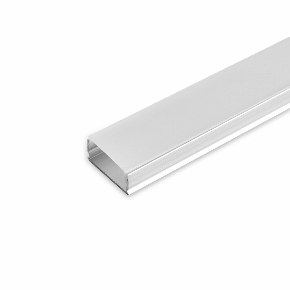 Профиль для светодиодных лент Saffit накладной, алюминиевый, 1 м, матовый экран, 2 заглушки, 2 крепежа