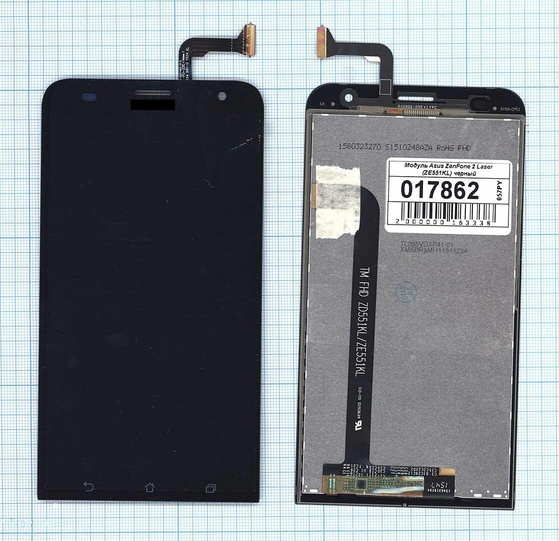 Дисплей (матрица + тачскрин) для ASUS ZenFone 2 Laser (ZE551KL) черный, Диагональ 5.5, 1920x1080 (Full HD)
