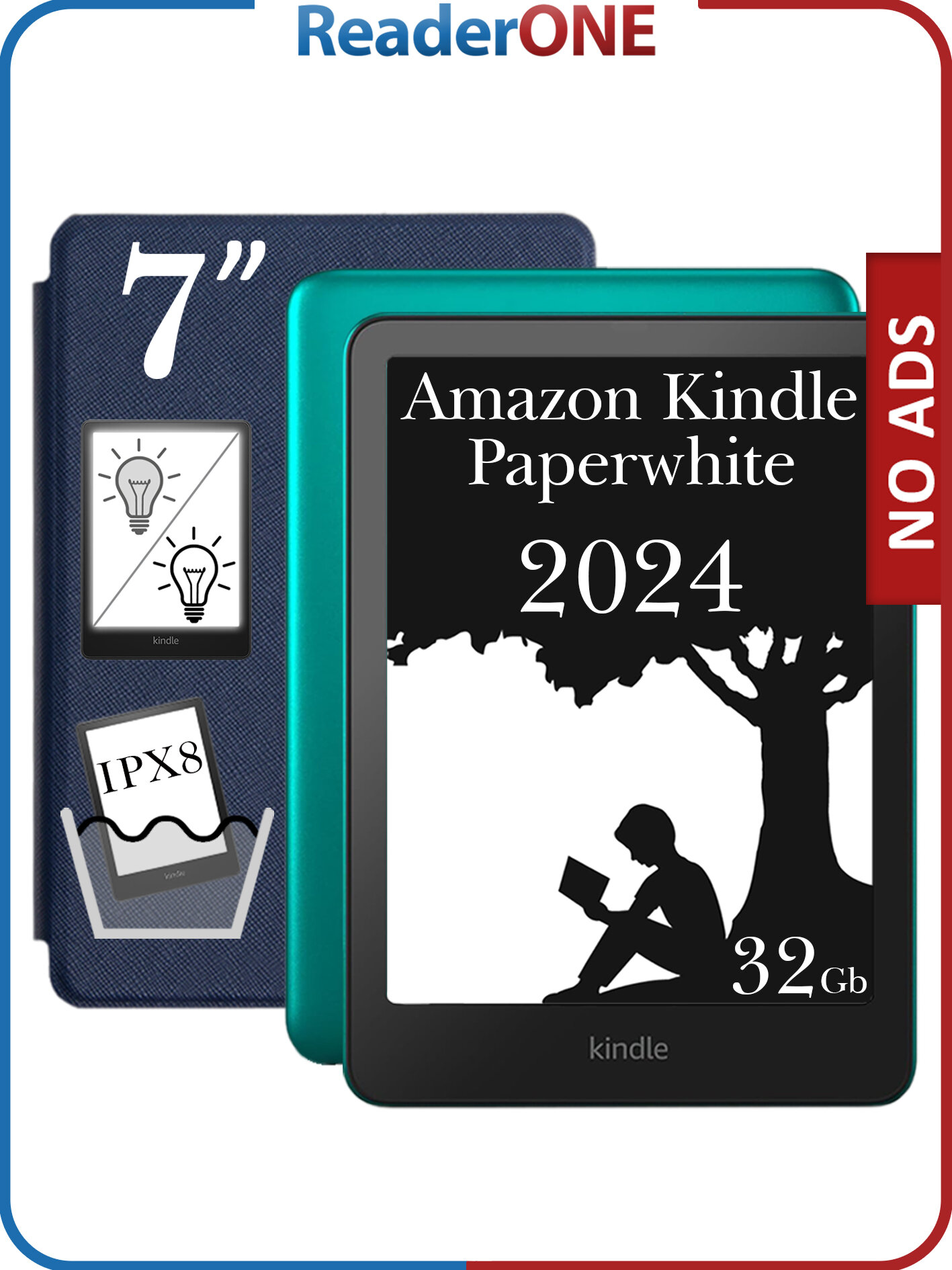 Электронная книга Amazon Kindle PaperWhite 12 Gen 2024 32Gb Metallic Jade с обложкой ReaderONE PaperWhite 2024 Blue