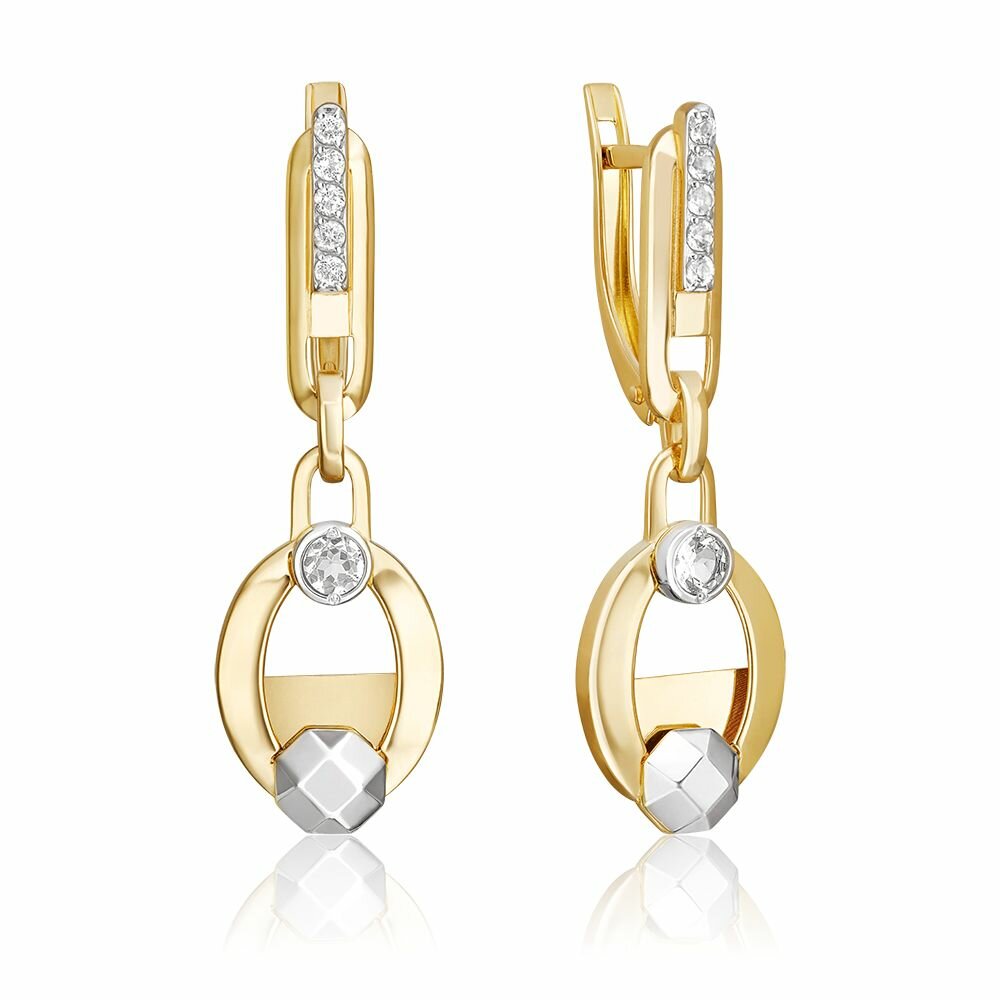 Серьги, комбинированное золото, 585 проба, родирование, топаз