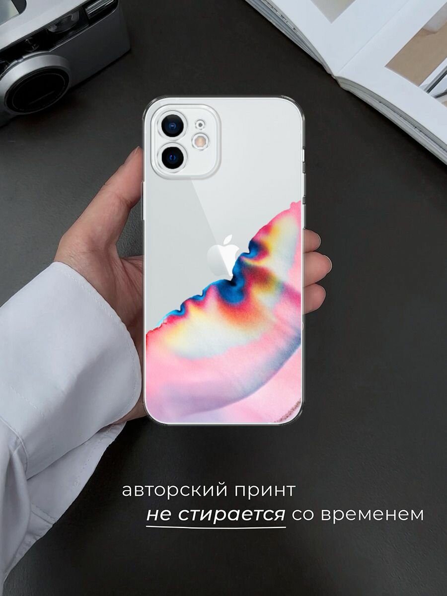 Чехол на Apple iPhone 12 mini / Айфон 12 Мини с принтом Розовая акварель, прозрачный — фото 1