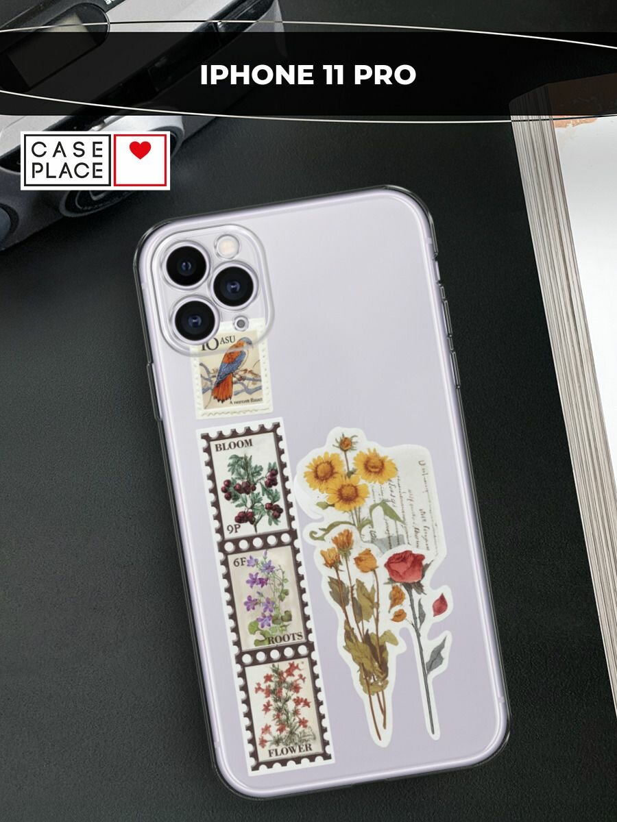 Чехол на Apple iPhone 11 Pro / Айфон 11 Про с принтом Марки с цветами