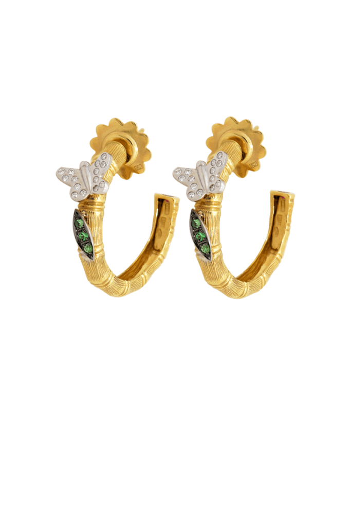 Серьги, желтое, белое золото, 750 проба, рубин, гранат, бриллиант