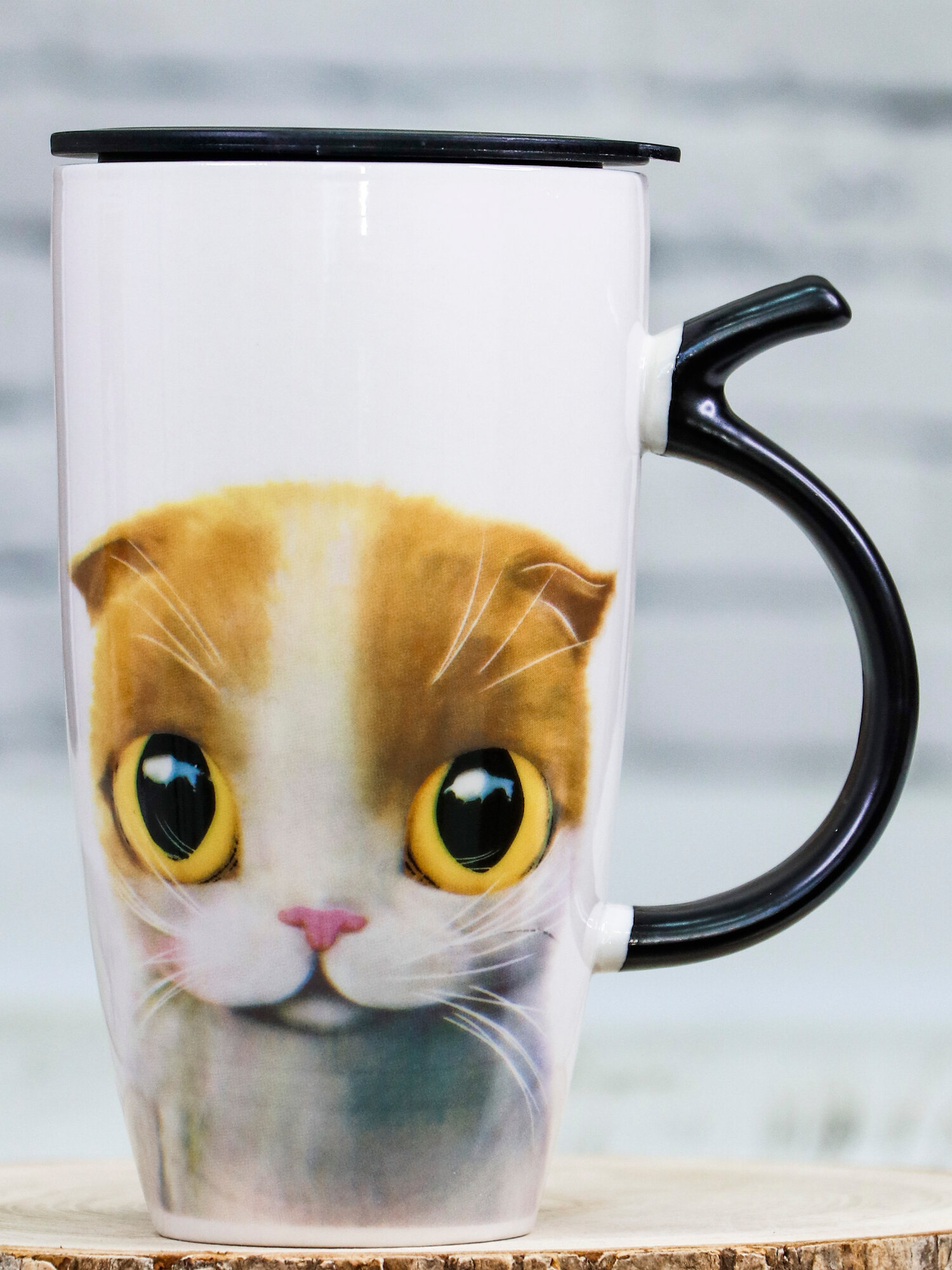 Кружка для чая с крышкой "Котик милаш" 560 мл Эврика (N 3) белая, большая, женская, детская, подарочная на новый год