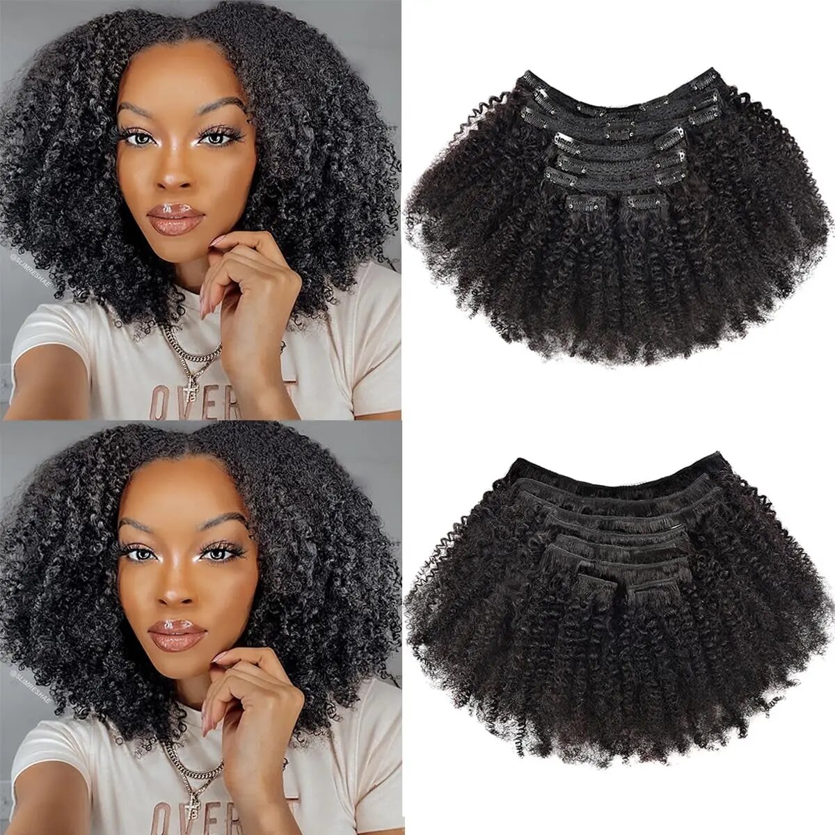 Накладные волосы Afro Kinky Curly на заколках 4B 4C, натуральные человеческие волосы, 24 дюйма