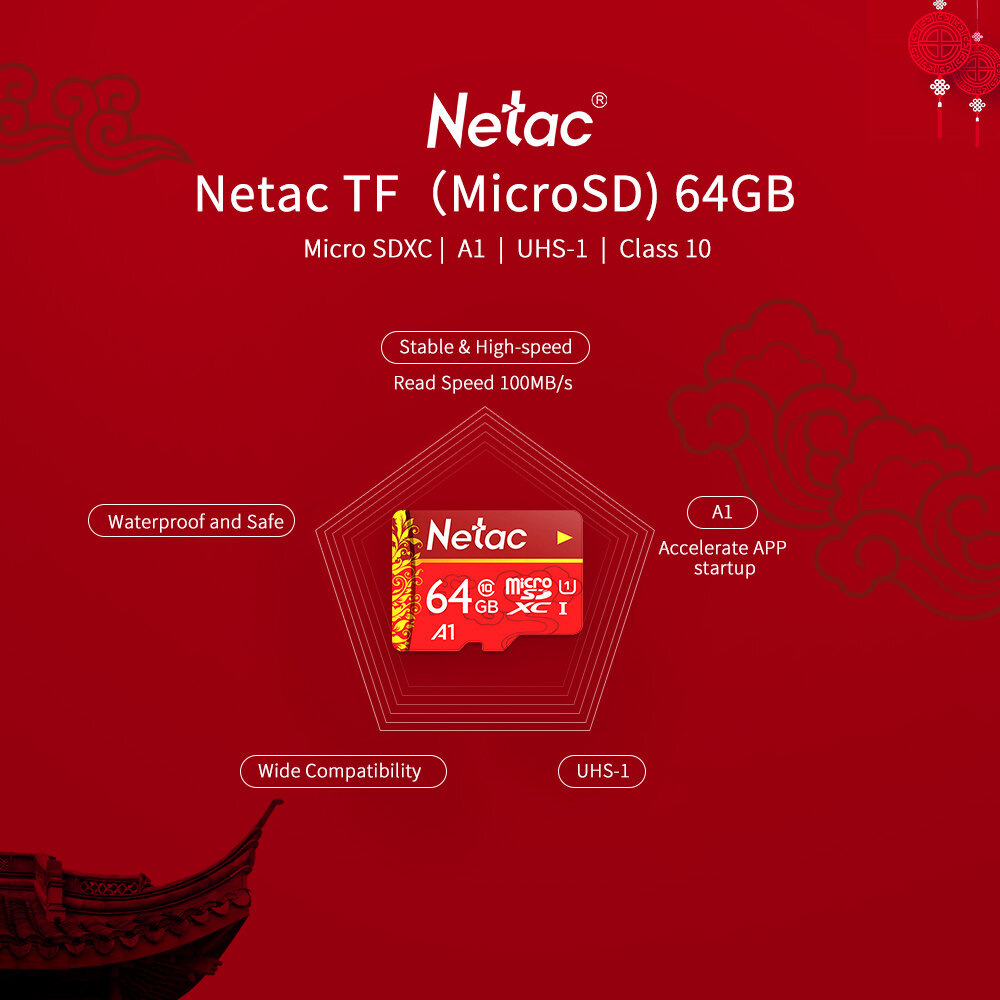 Карта памяти Netac TF MicroSD 16GB U1 C10 для регистратора, камеры наблюдения и телефона