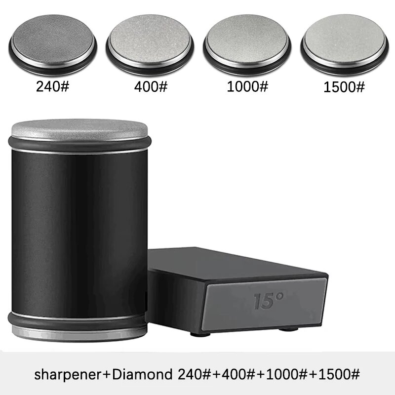 Точилка для ножей с алмазными дисками 240/400/1000/1500#, угол 15°, Black-SET-