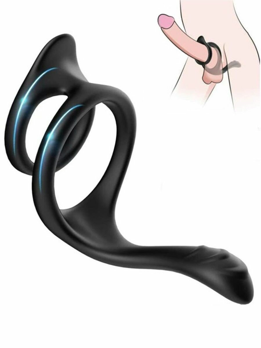 Двойное эластичное силиконое эрекционное кольцо для пениса и мошонки "SILICONE COCK RING AND BALL STRAP" 4см