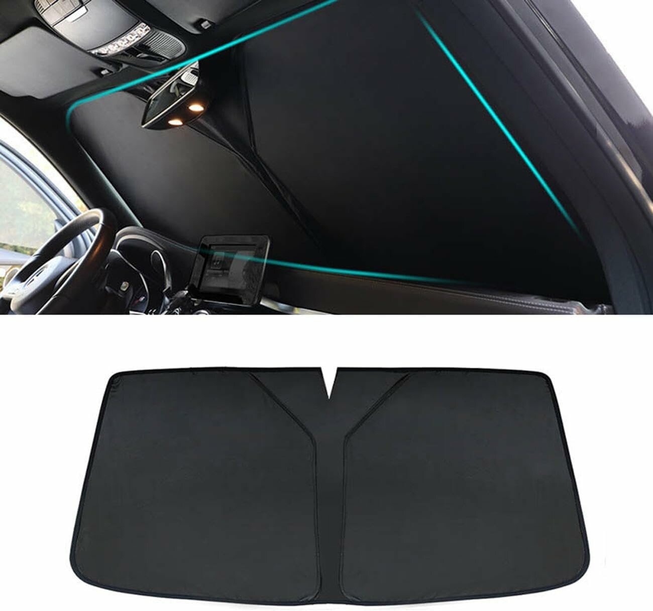 Parasol para parabrisas de coche compatible con Kia KX3 Seltos 2020-2024, material Poliéster, color Negro, peso 0,5 kg, cantidad 1 pieza, accesorios de coche