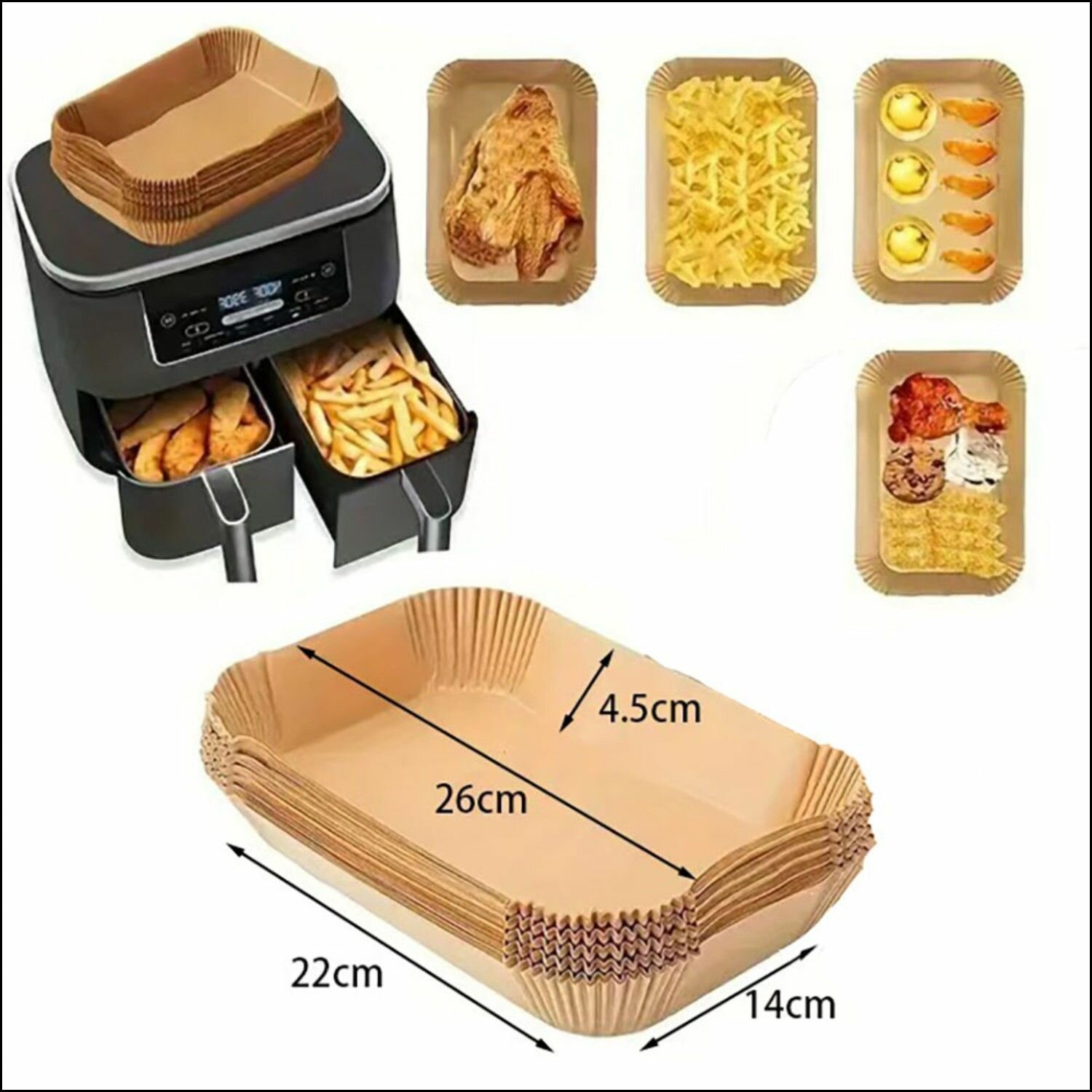 100 шт. Бумага пергамент форма для запекания и выпечки, для аэрогрилей, духовок, микроволновок и пароварок, безопасный пищевой , 24 см