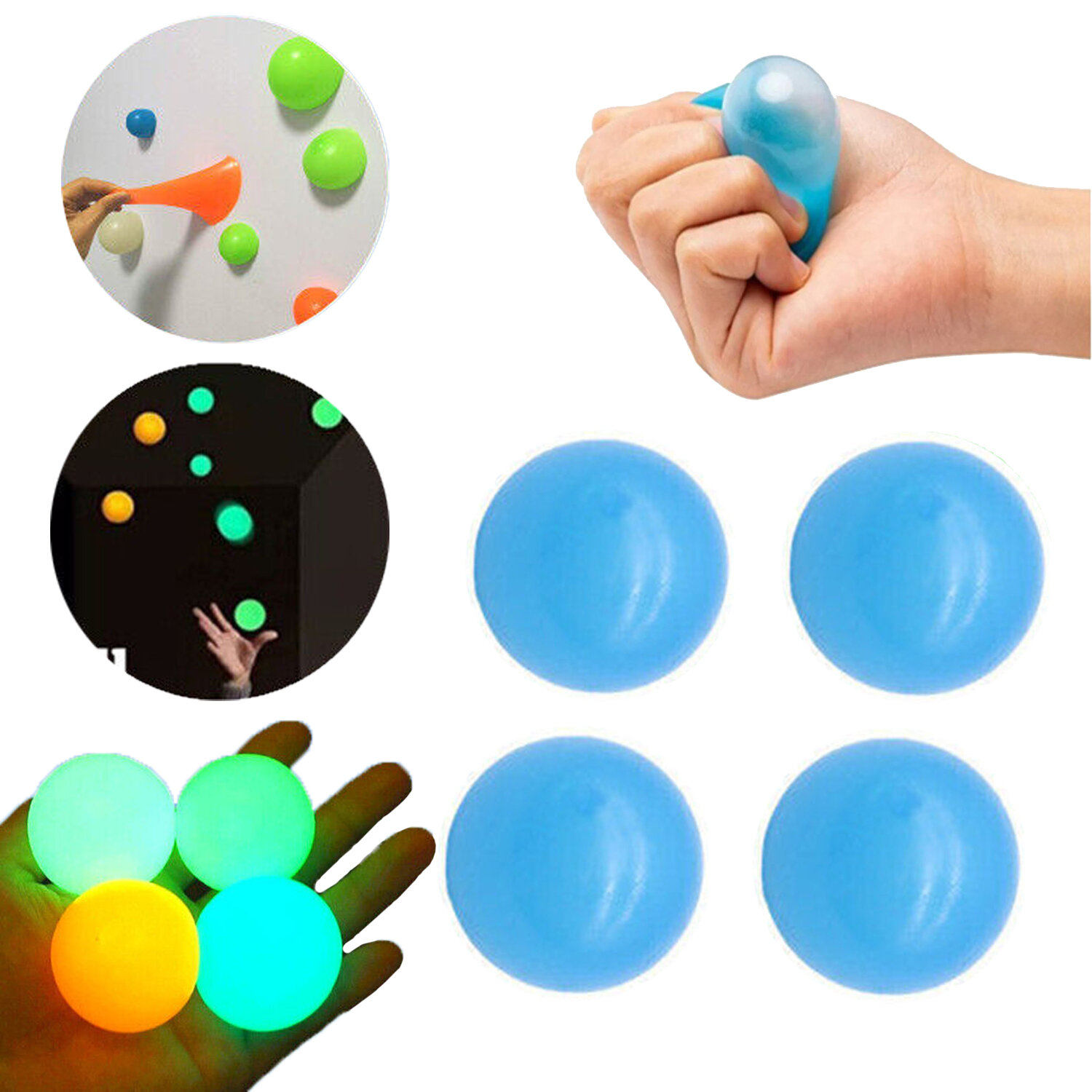 4pcs Dream Ball, Dream balls glow in the dark that stick, Dream Ball Returning, Stick to the ceiling Bounce back to you, Pressure ball ceiling cricket, Luminous Sticky Wall Balls, Size 4.5cm/1.77inch, Material environmentally friendly TPR soft and safe