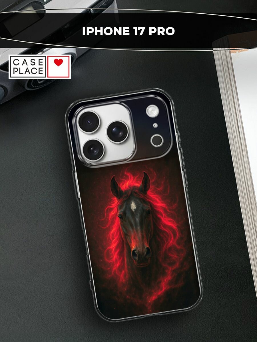 Чехол на Apple iPhone 17 Pro / Айфон 17 Про с принтом Конь и огненная грива