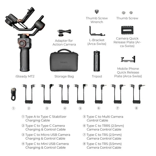 . Hohem iSteady MT2 Kit 3 Axis Gimbal for Mirrorless Camera Action Camre Smartphone, Stabilizer Load 1.2kg