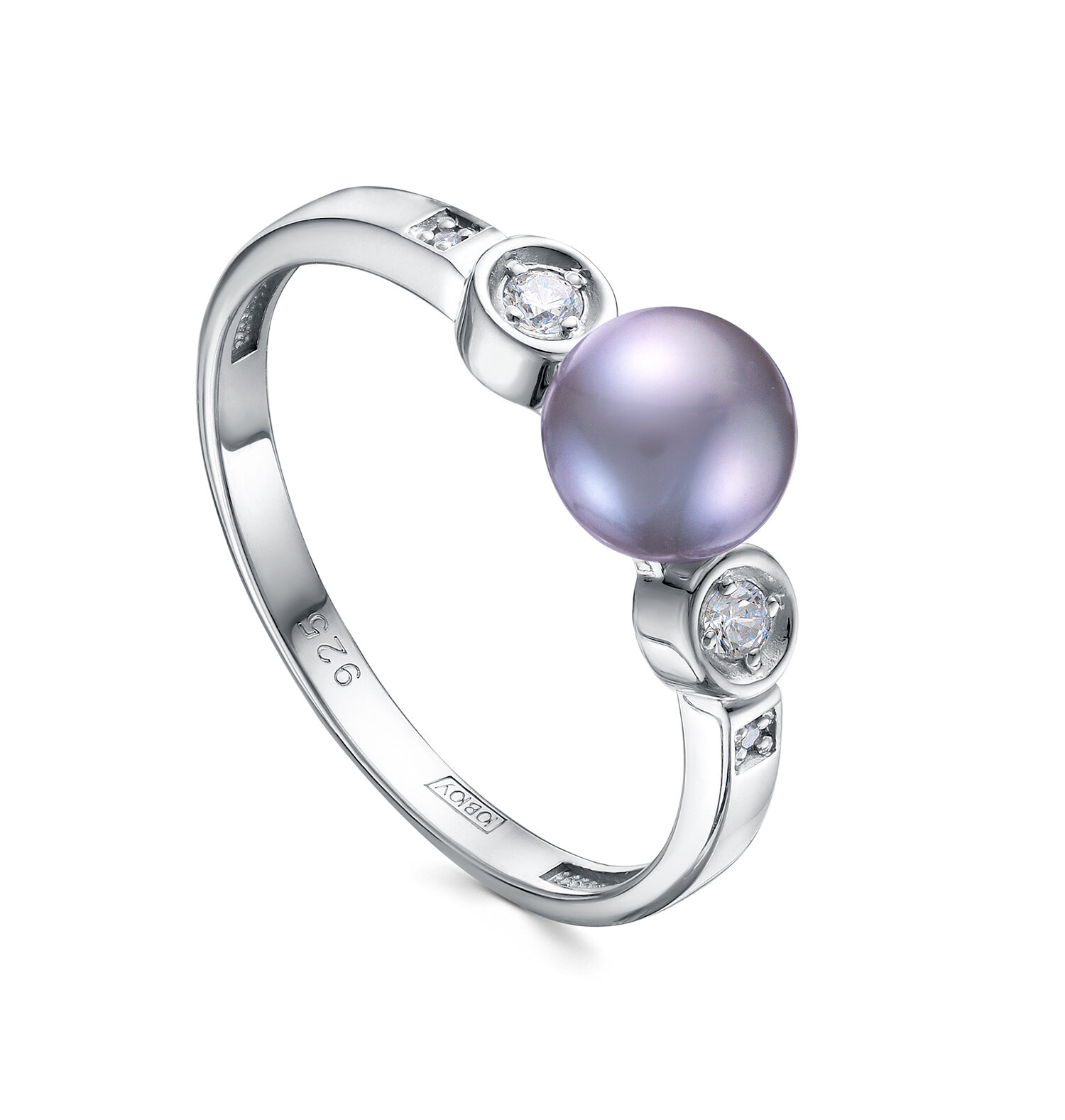 Кольцо, серебро, 925 проба, фианит, жемчуг