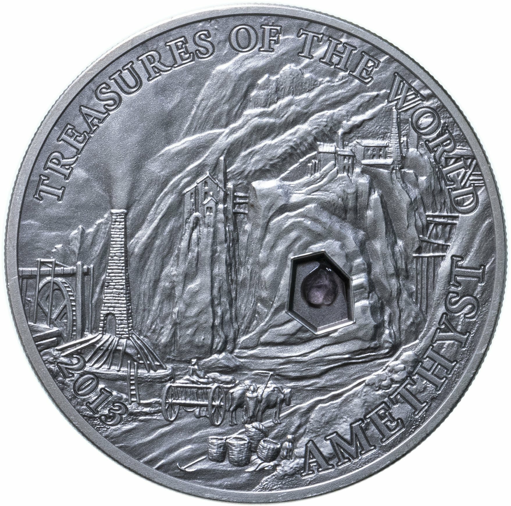 Палау 5 долларов 2013 "Сокровища мира - Аметист" в футляре, Серебро 999, в сохранности UNC
