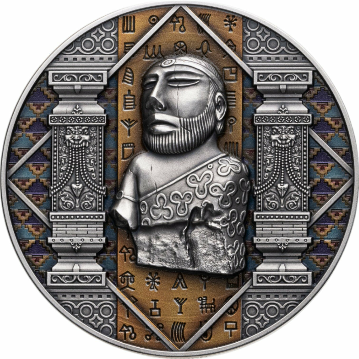 Камерун 2000 франков 2024 "Индская цивилизация" в футляре с сертификатом, Серебро 999, в сохранности UNC