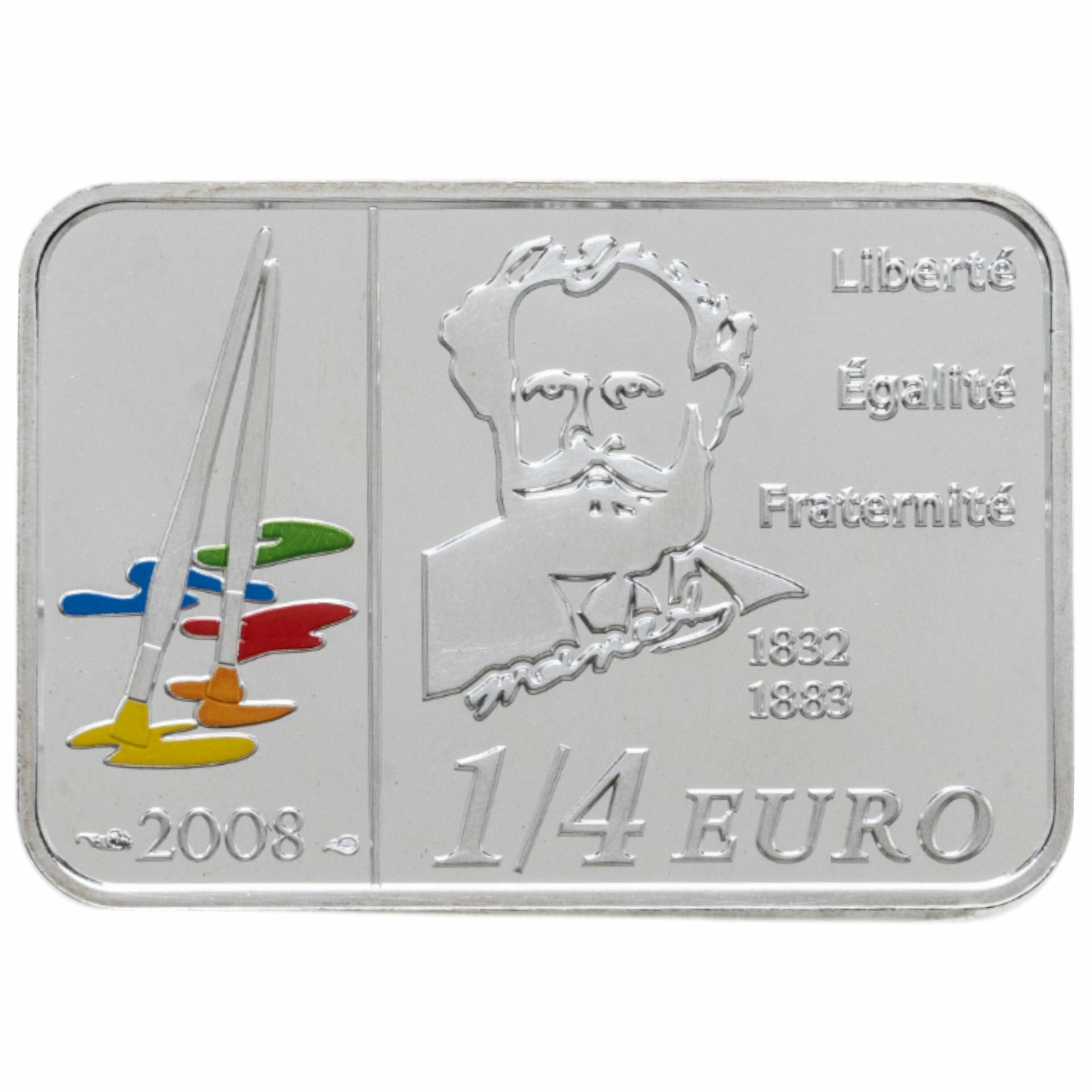 Франция 1/4 евро 25 евроцентов 2008 "Эдуард Мане", в футляре с сертификатом, Серебро 900, в сохранности UNC