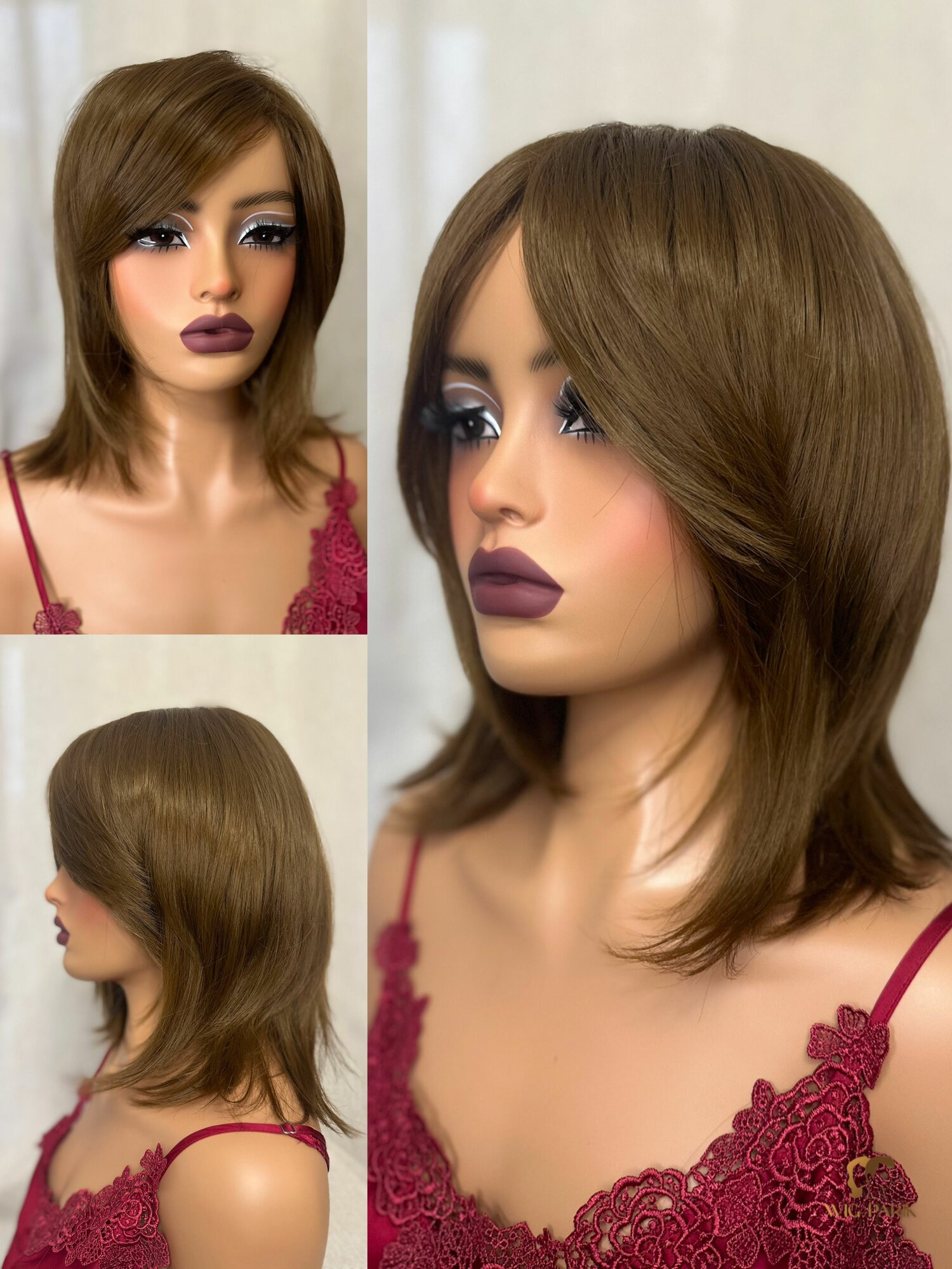 Парик женский каре удлиненное, каштановый оттенок