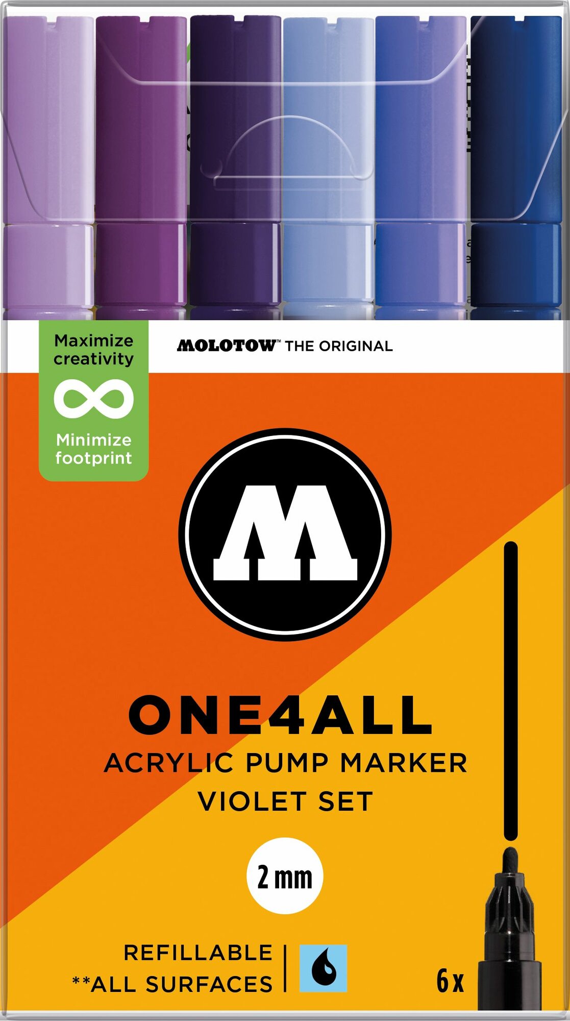 Набор акриловых маркеров Molotow ONE4ALL 127HS Violet Set 6 штук 200813 2 мм серые цвета