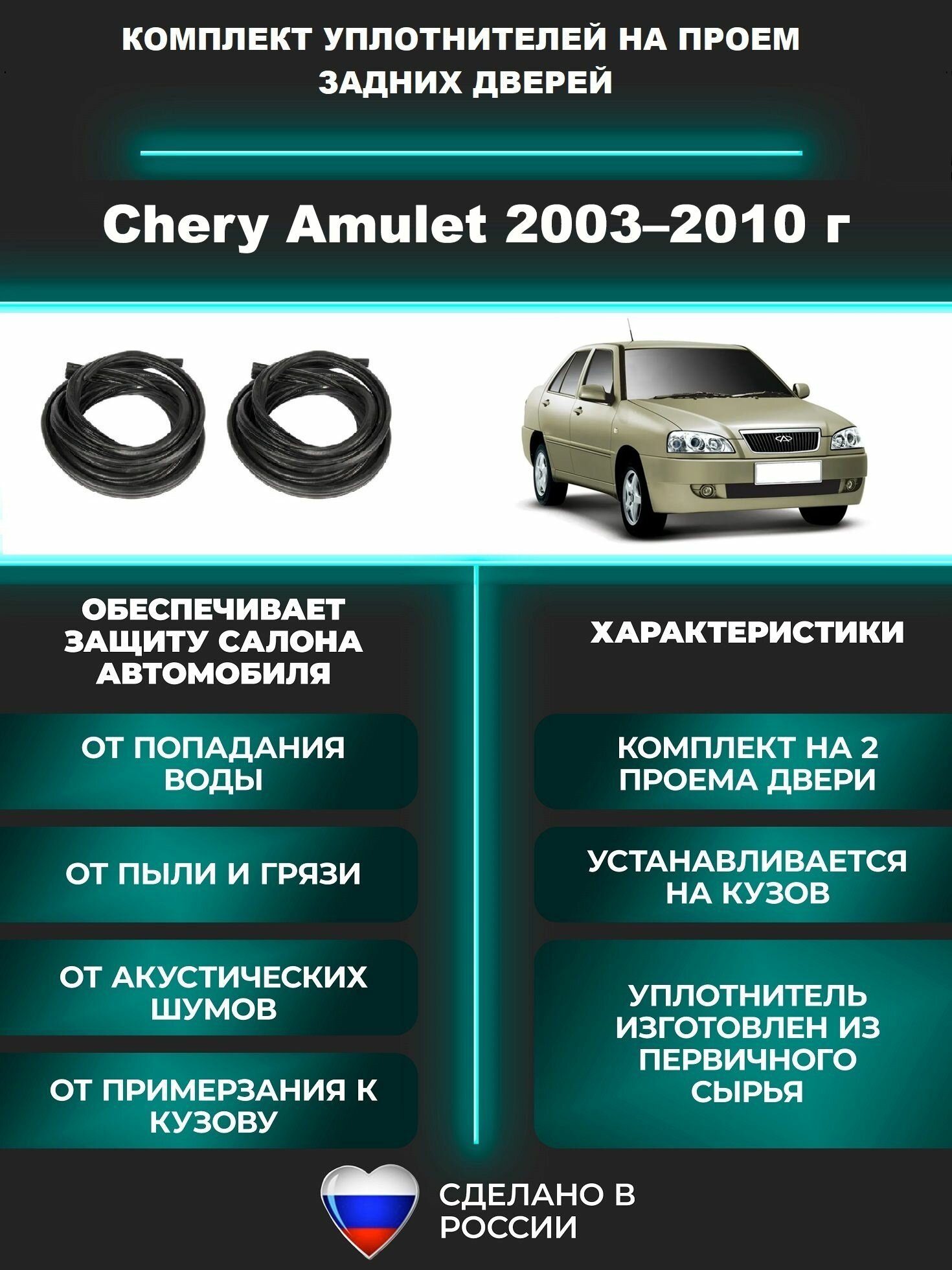 Комплект уплотнителей проема задних дверей Chery Amulet 2003-2010 г / на заднюю правую и левую пассажирскую дверь Чери Амулет 2 шт