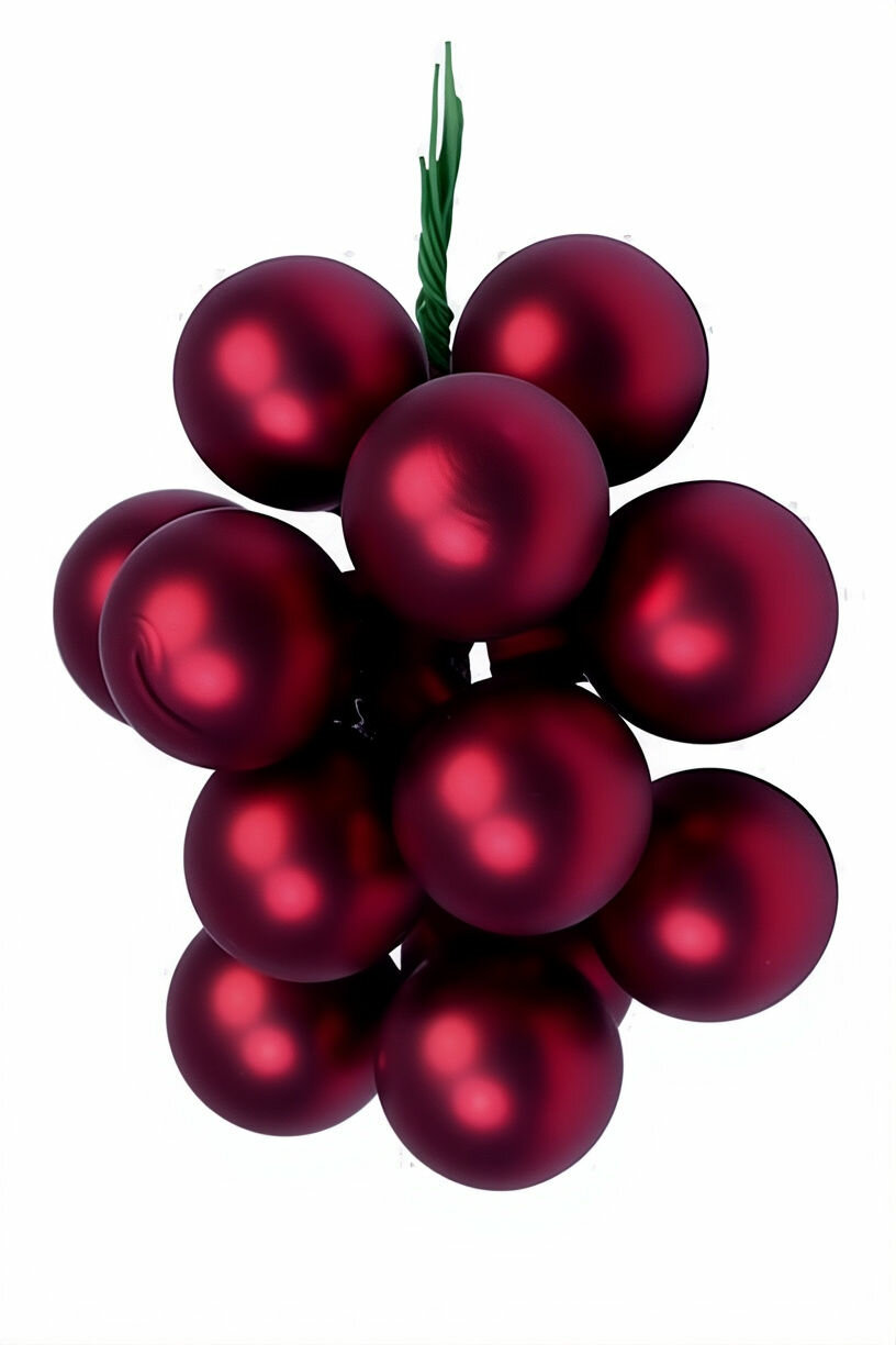 Гроздь стеклянных матовых шариков на проволоке, 12 шаров по 25 мм, цвет: бордовый, Winter Deco 2000658