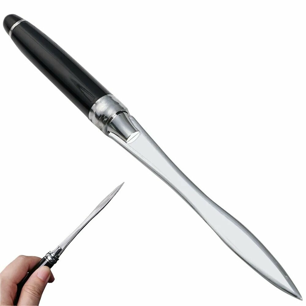 (1 штука) Металлический нож для открывания писем с черной ручкой (направляющая)