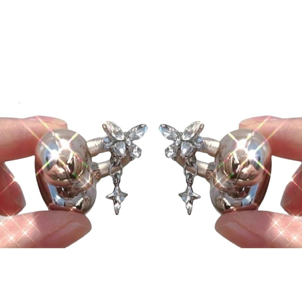 Кубические циркониевые серьги-клипсы с бабочками, Одна пара, две
