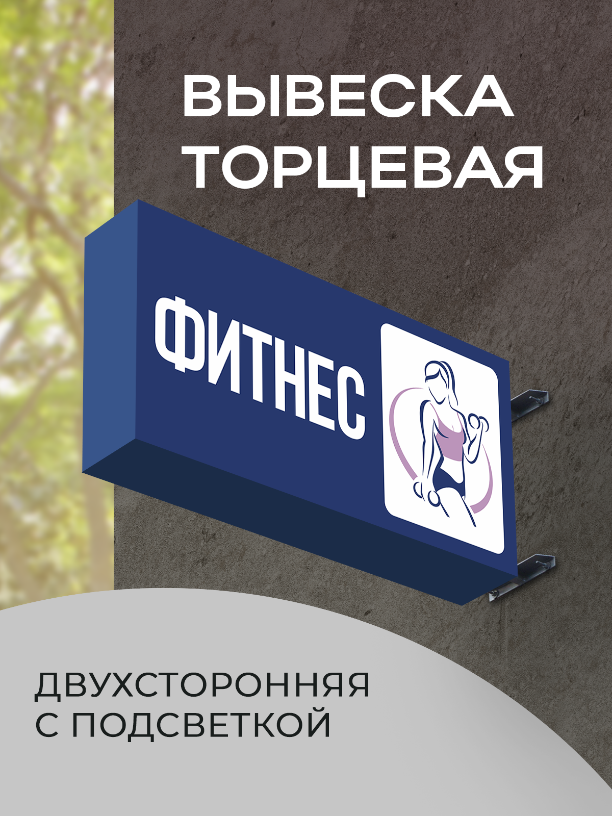 Вывеска торцевая двухсторонняя с подсветкой 30х60 "фитнес" 6