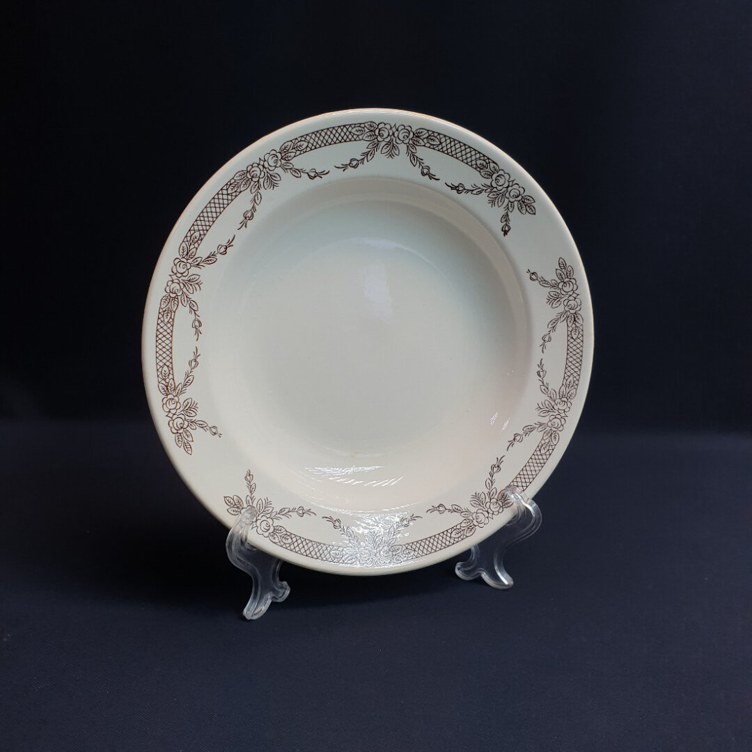 Суповая тарелка Конаково, фаянс деколь 195 мм, винтаж СССР
