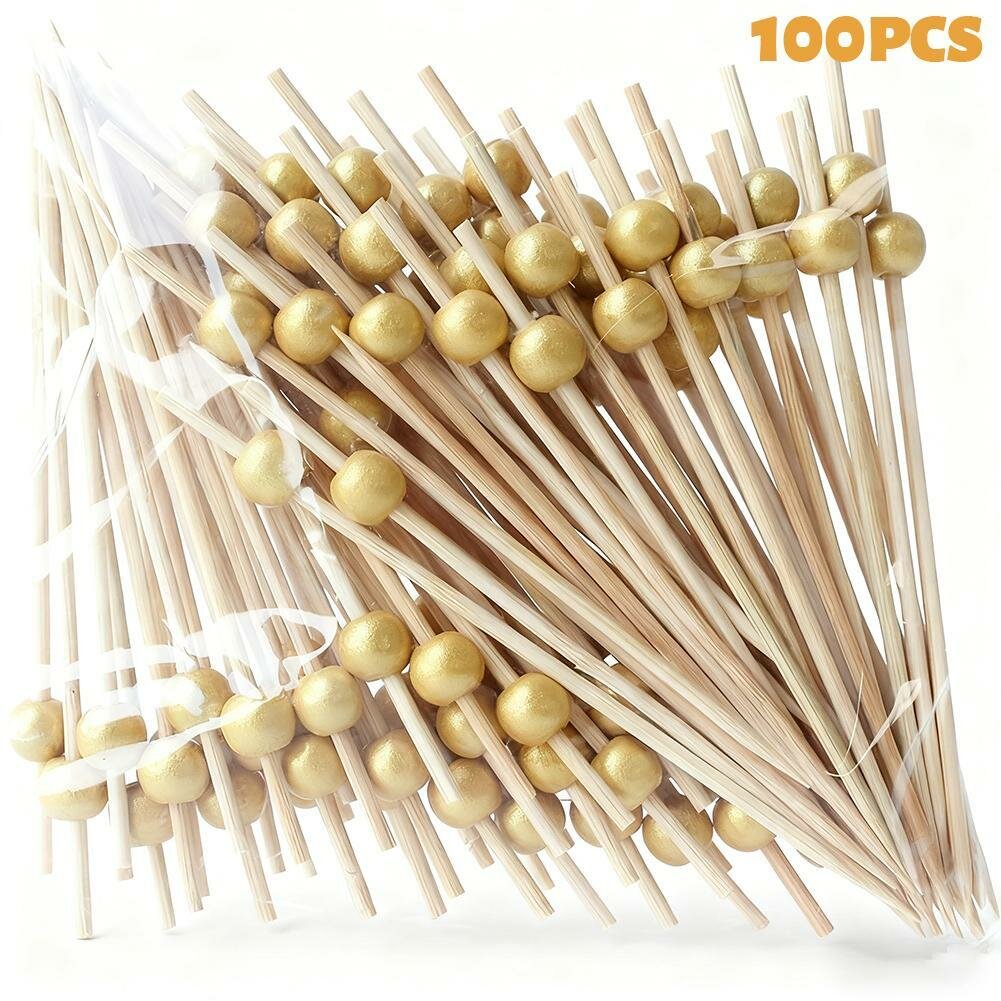 Одноразовые палочки для фруктов с золотыми бусинами