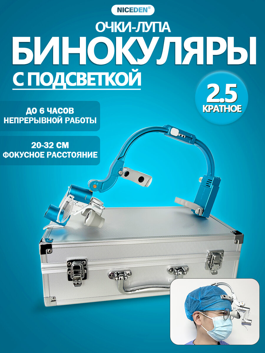 Стоматологические бинокулярные лупы 2.5x с LED-подсветкой Хирургические инструменты