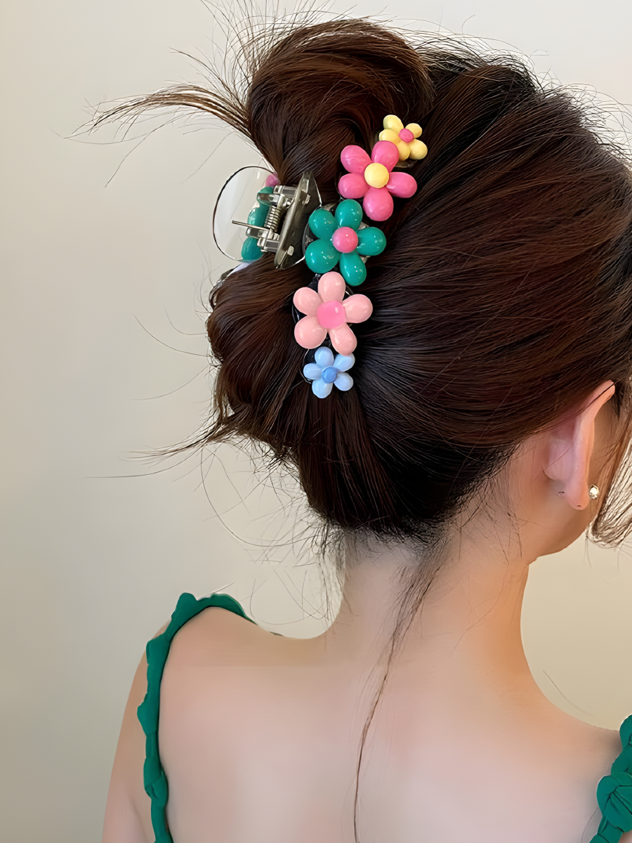 Заколка-крабик "цветы" разноцветные, краб для волос женский.