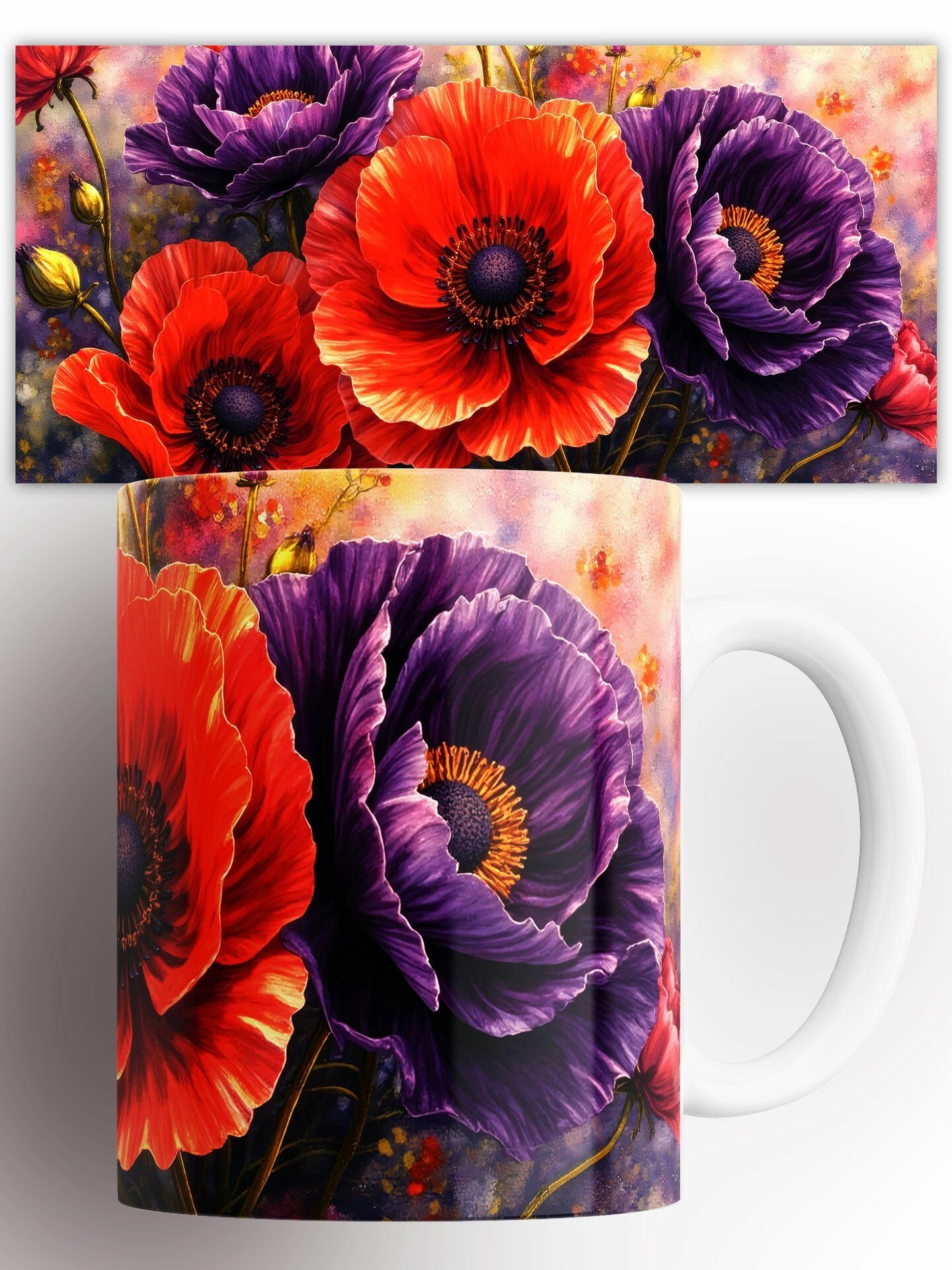 Кружка Цветы Маков Разных Цветов 330 мл