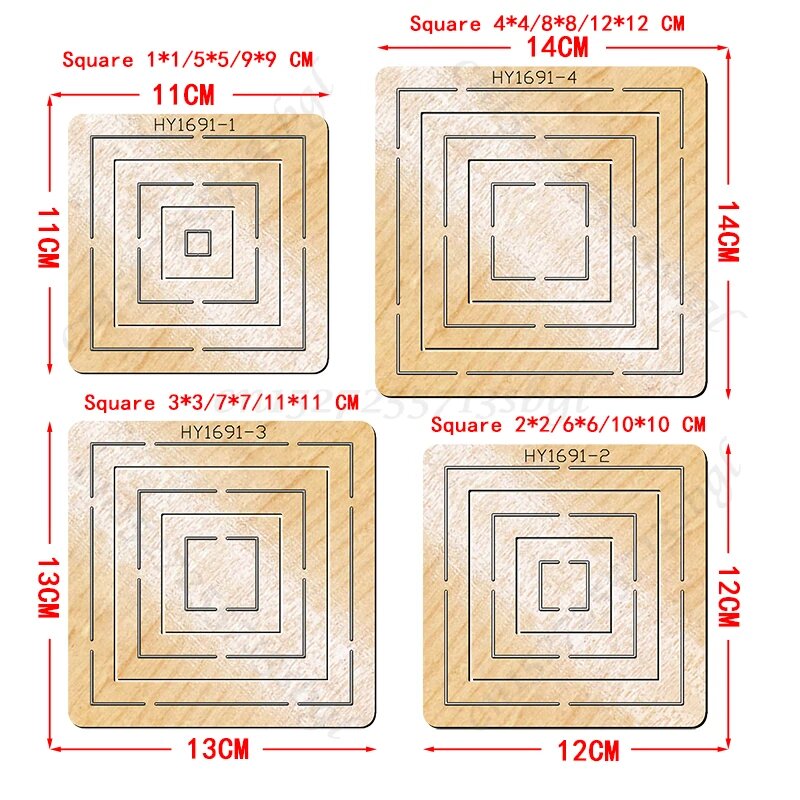 Деревянный штамп для высечки, Square 1*1/5*5/9*9 CM, Big Shot