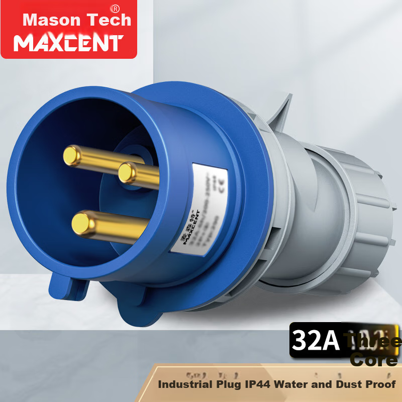 MAXCENT Industrial Plug Connector 32A Three-Phase 3-Core IP44 Waterproof PDU Power Cord Special Aviation Socket Coupler Male Head MPC4332