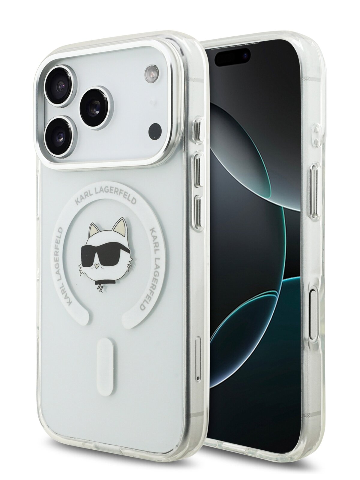 Karl Lagerfeld чехол с MagSafe для iPhone 17 Pro, IML принт NFT Choupette Head, белый