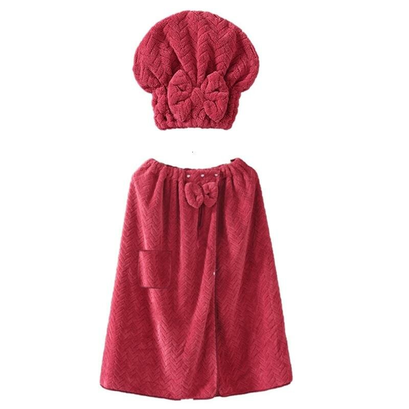 Абсорбирующее полотенце-юбка с шапочкой, Кирпично - красный - 80 160cm