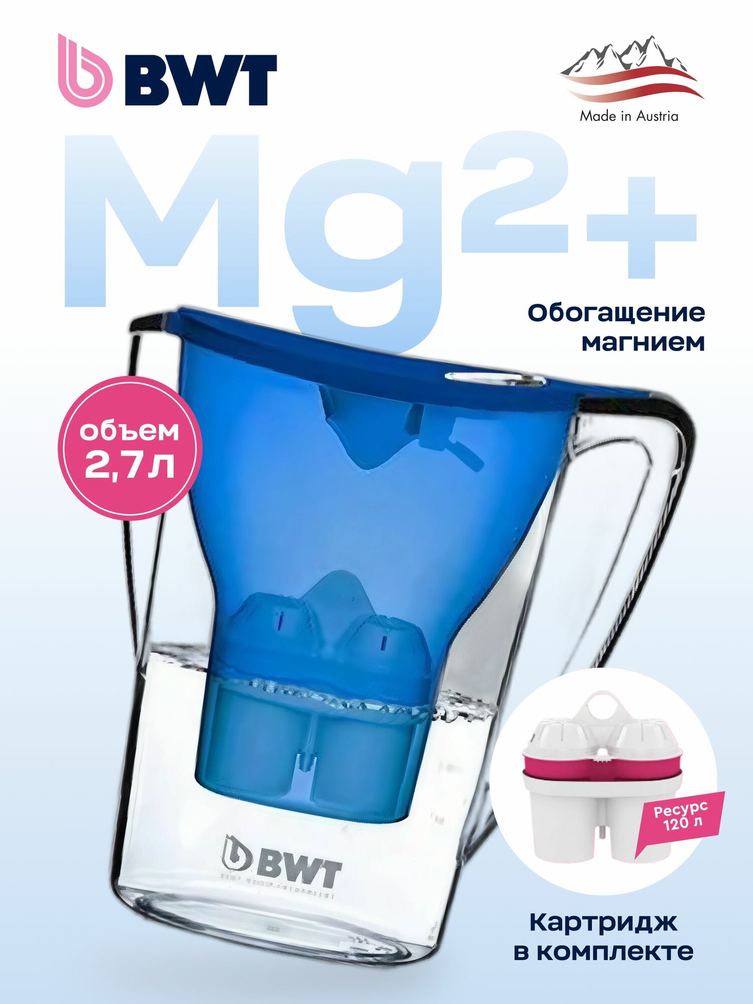 Фильтр-кувшин для воды с 1 картриджем Минерализацией Магнием BWT Aqualizer Home синий