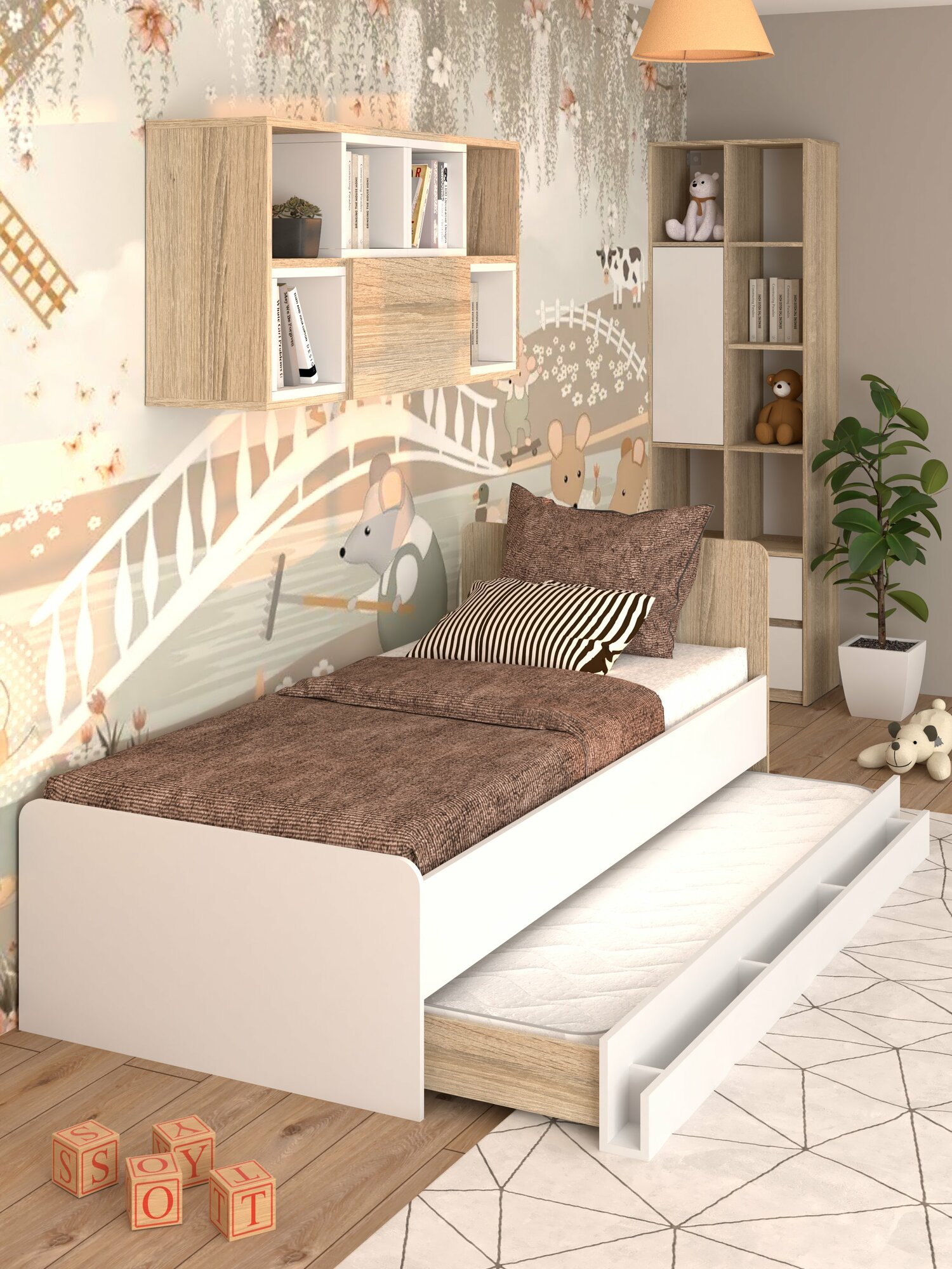 Есэндвич Grand Лаворо Кровать 90х200 с дополнительным спальным местом (Дуб сонома/Белый) 203х93х80 см