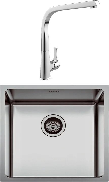 Комплект Мойка Seaman Eco Roma SMR-4944A 49x44, сталь, нержавеющая сталь / Смеситель MEGA Mega MG-SUN03 глянцевый хром