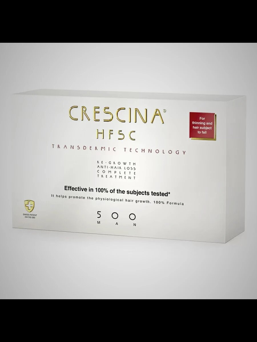 Crescina HFSC 100%, Лосьон для стимуляции + Лосьон против выпадения для мужчин 500 20+20 амп