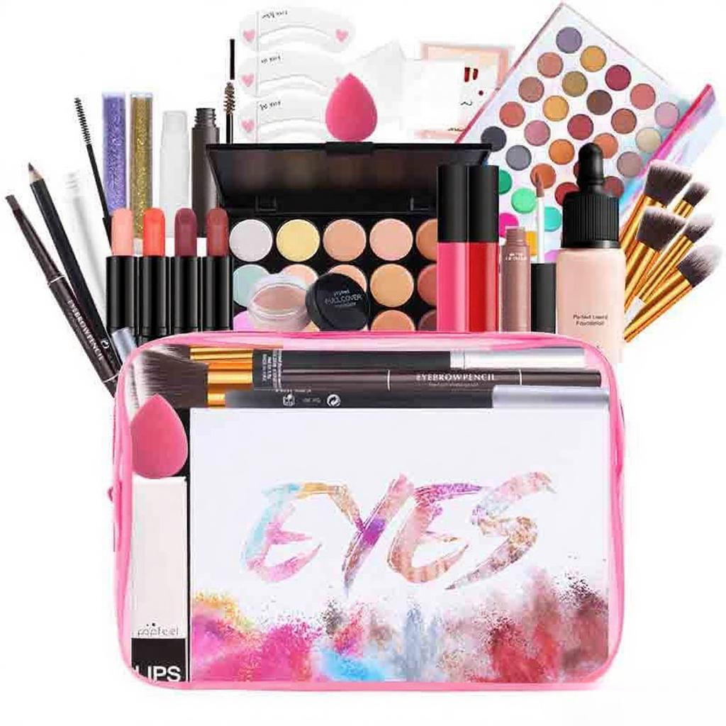 Набор для макияжа для женщин полный набор все в одном многоцелевый набор для макияжа - Набор кистей для макияжа, Палитра теней для век, Набор помад для губ, Сумка для макияжа, Карандаш для бровей, Тушь для ресниц и Макияж для лица (KIT005C)