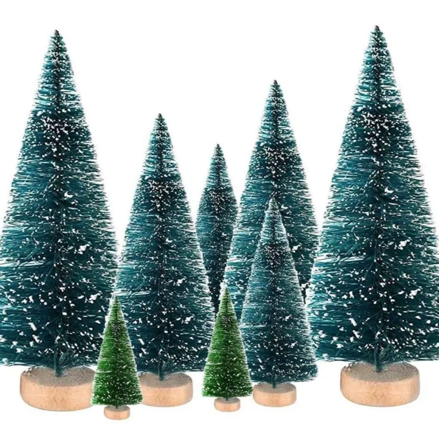 Амосфан Мини Матовые Сизалевые Деревья Щетка для Бутылок Деревья Настольная Мини Елка с Деревянной Подставкой (Сине-Зеленый)