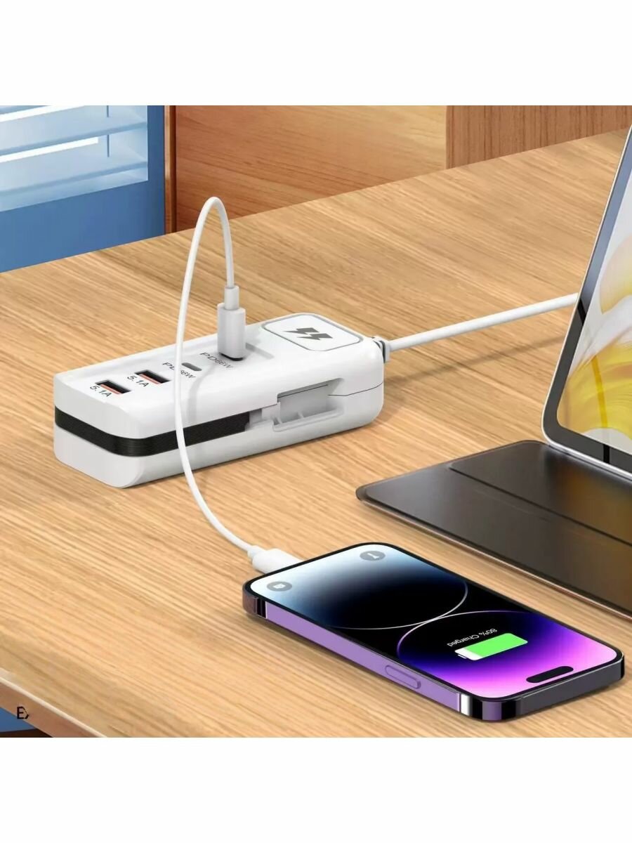 Удлинитель сетевой, с 2 USB + 2 PD розетки — фото 1