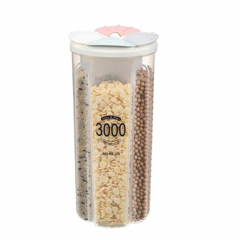 Контейнеры для хранения цельных злаков герметичные пластиковые сетчатые, объем 3000 мл, материал ПП, с крышкой, 1 шт.