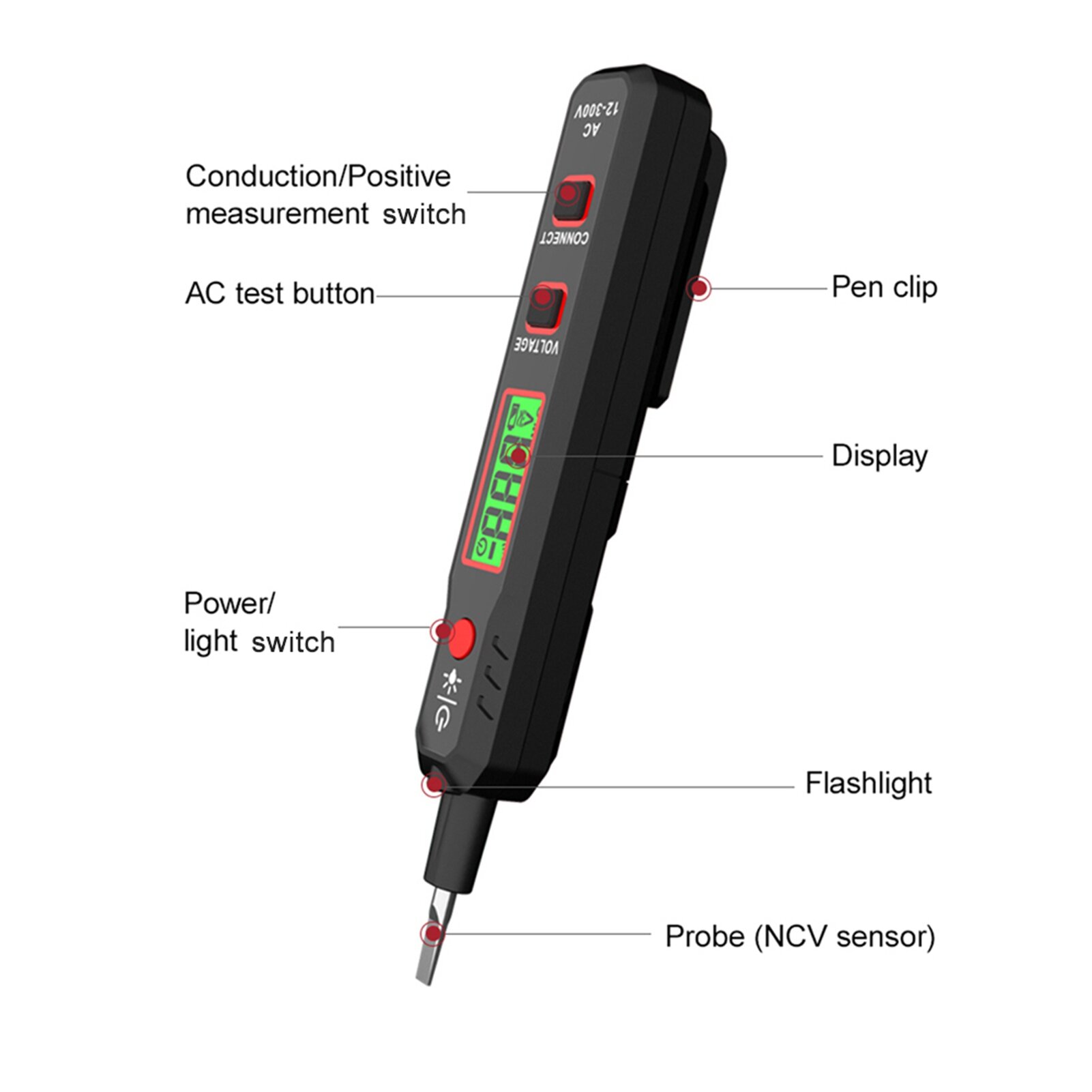 Тестер напряжения HABOTEST HT89 AC 12~300 В, контактный детектор напряжения для проводов под напряжением/без напряжения с фонариком, ЖК-дисплей, поиск точек обрыва со звуковой и световой сигнализацией